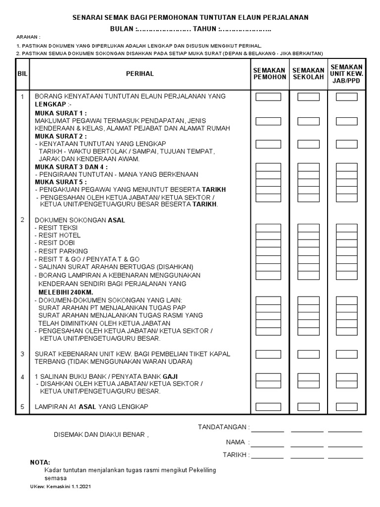 1.1 Borang Dan Senarai Semak - Tuntutan Perjalanan - Pindaan - PP WP 1.4 - 1.1.2022 | PDF