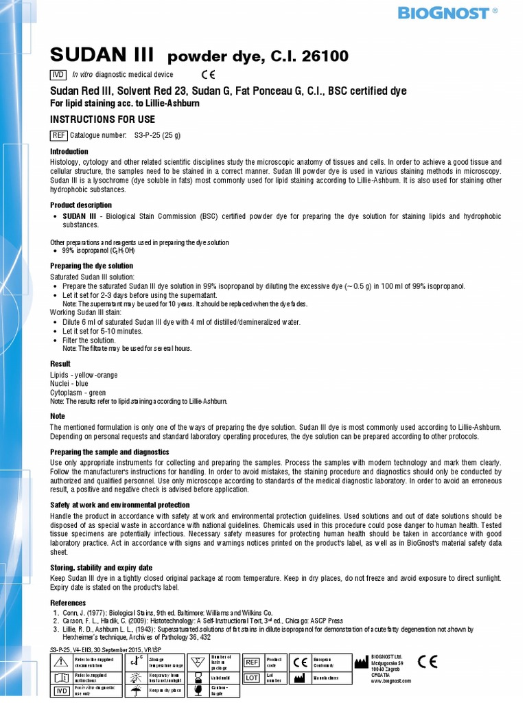 Sudan III Dye Preparation Guide | PDF | Staining | Histology