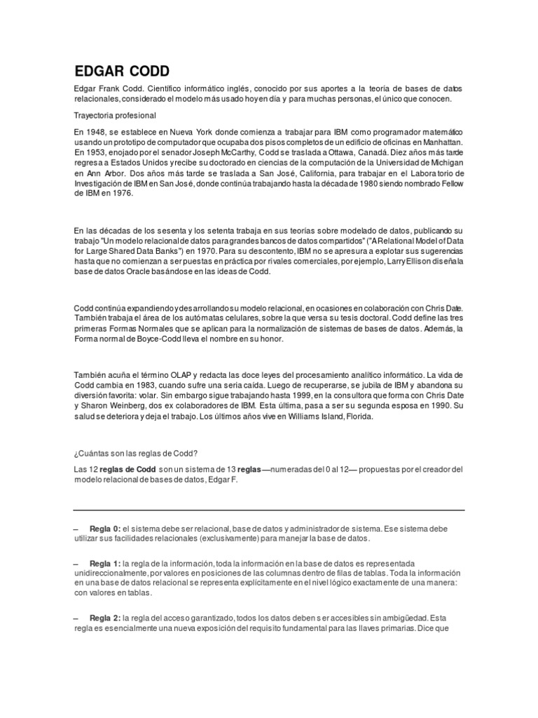 Edgar Codd | PDF | Computación en la nube | Bases de datos