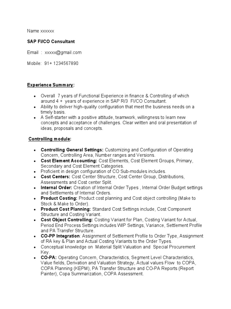 SAP FICO Sample Resume | PDF | Business | Computing