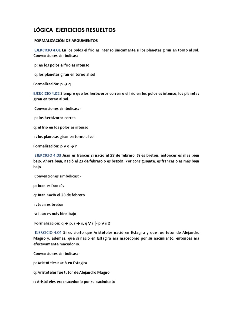 Lógica ejercicios resueltos formalización argumentos | PDF | Inflación | Proposición