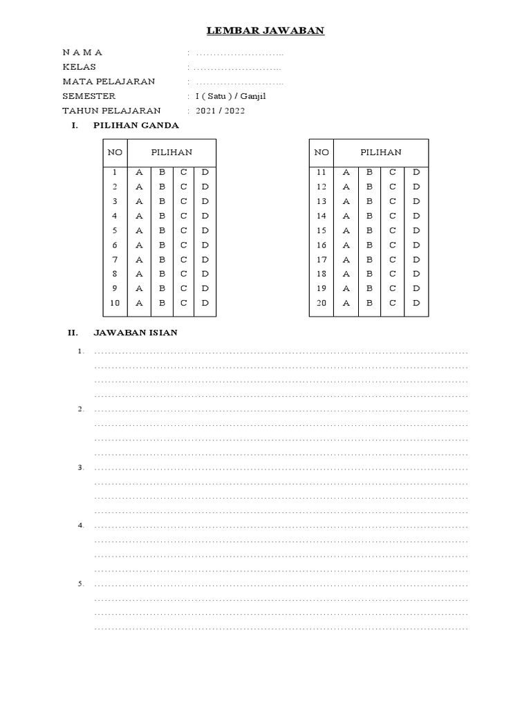 Lembar Jawaban Siswa | PDF