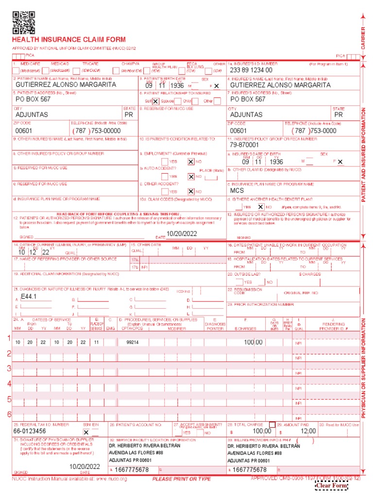 Form-Cms1500 - MARGARITA GUTIÉRREZ ALONSO | PDF | Medicare (United ...