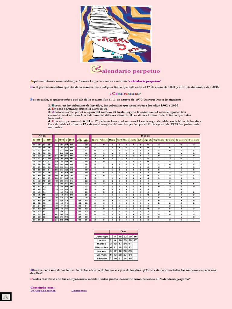 Calendario Perpetuo: Guía de Uso | PDF | Calendario
