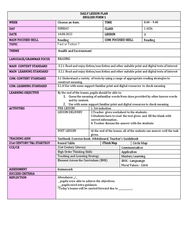 RPH 1 Kom 2022 | PDF | Lesson Plan | Teachers