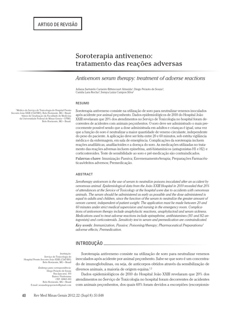 Soroterapia Antiveneno: Tratamento Das Reações Adversas: Antivenom ...