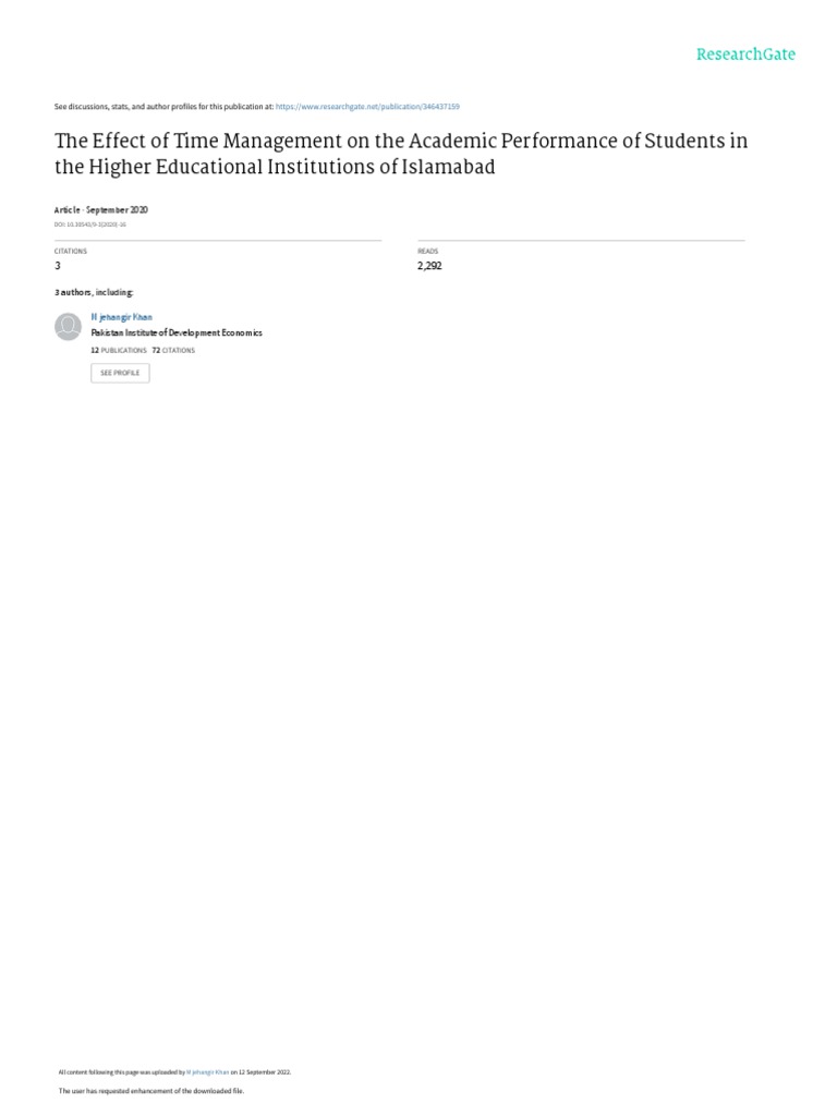 The Effect of Time Management On The Academic Performance of Students ...
