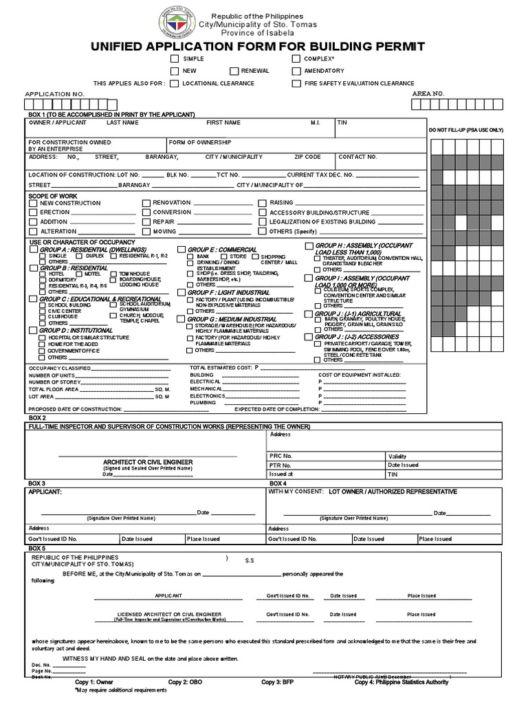 Unified Building Permit Application Form | PDF | Economic Sectors