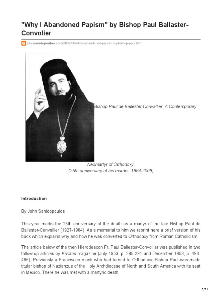 Why I Abandoned Papism by Bishop Paul Ballaster-Convolier | PDF ...