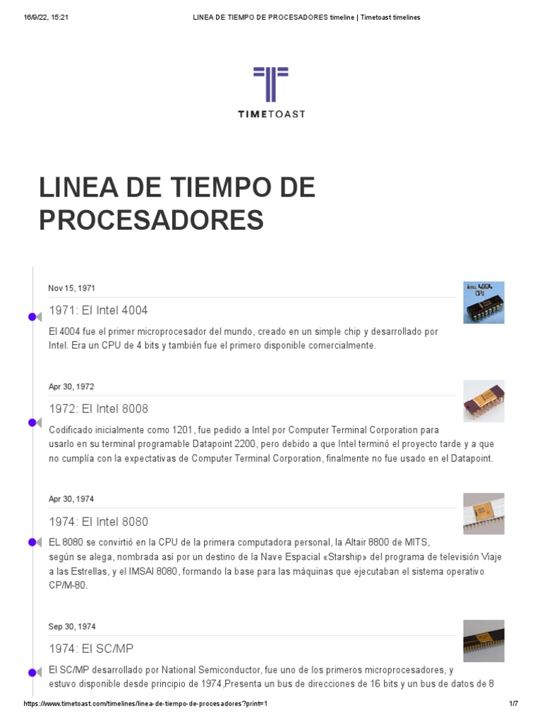 LINEA DE TIEMPO DE PROCESADORES Timeline - Timetoast Timelines | PDF ...
