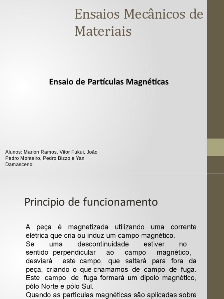 Ensaio de Particulas Magnéticas - Trabalho Final - Grupo 6 | PDF | Magnetismo | Ferromagnetismo