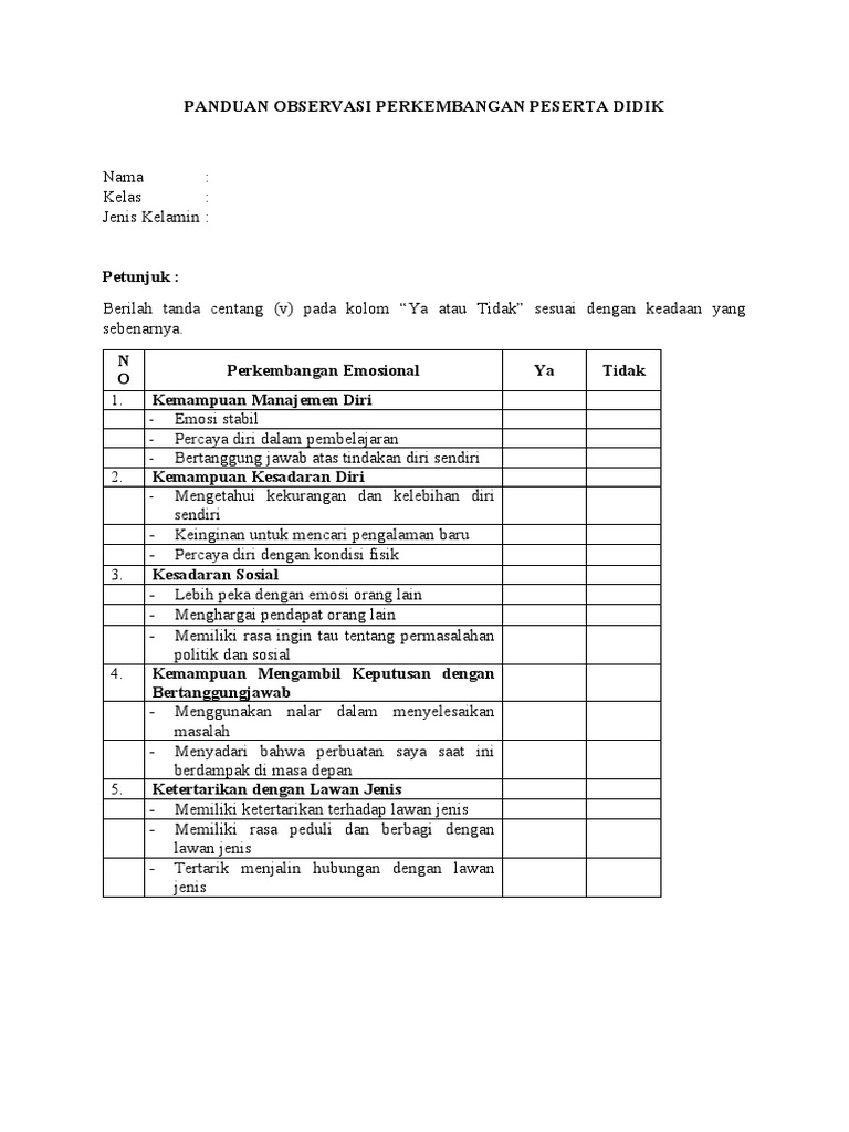 Panduan Observasi Perkembangan Peserta Didik | PDF