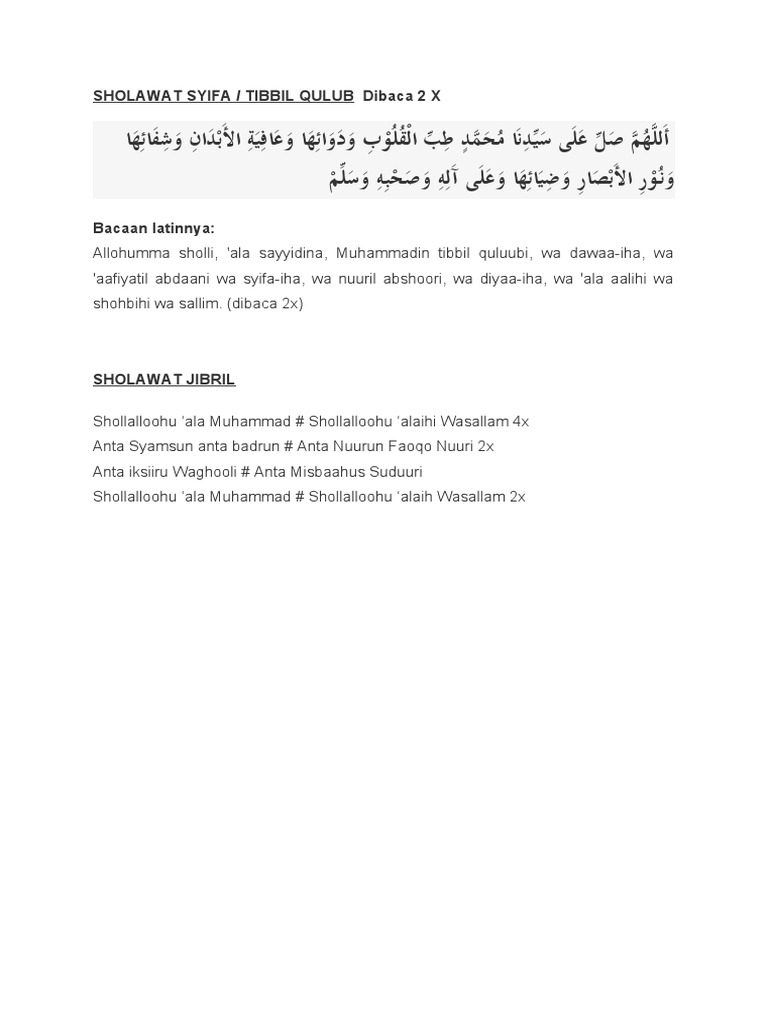 Sholawat Syifa & Shalawat Jibril | PDF | Religion & Spirituality