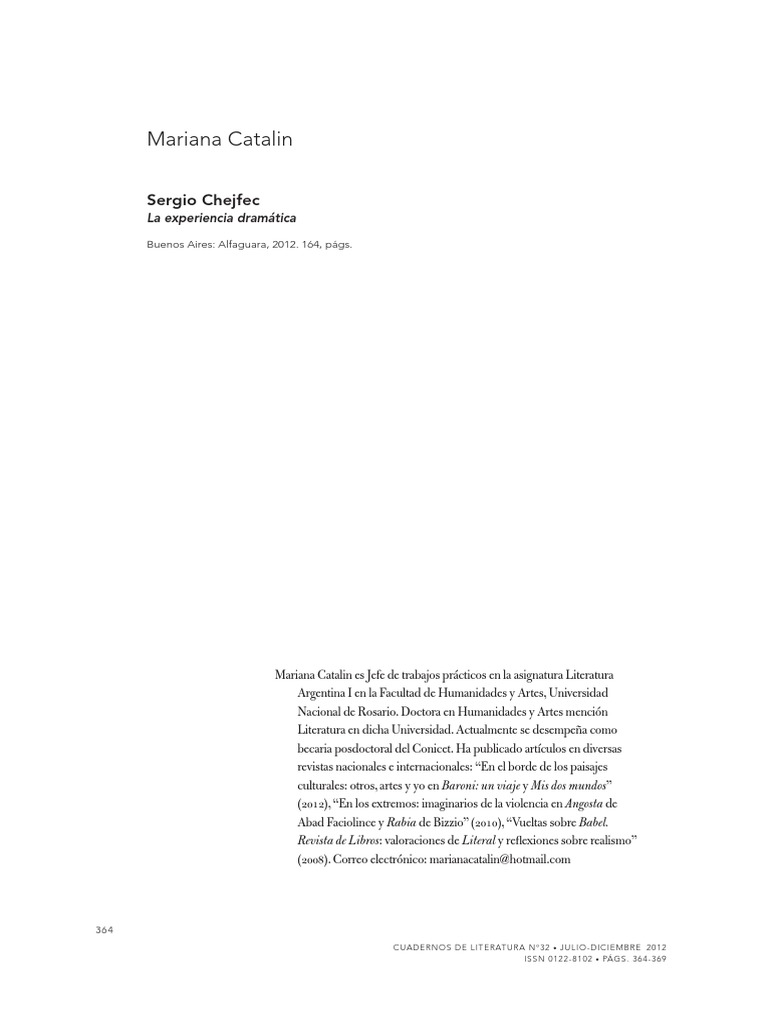 Sergio Chejfec La Experiencia Dramatica | PDF | Teatro | Narración