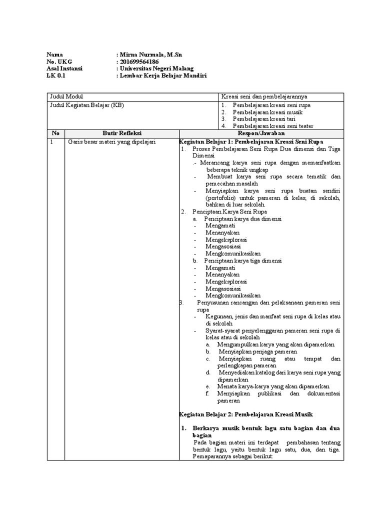 LK 0.1 Modul 6 Seni Budaya PPG | PDF
