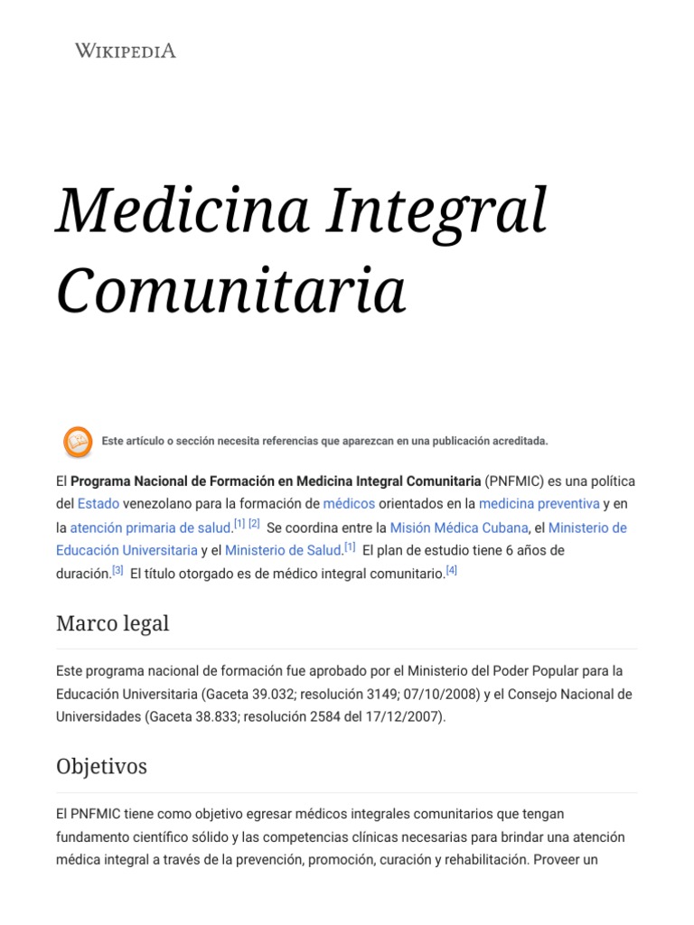Medicina Integral Comunitaria - Wikipedia, La Enciclopedia Libre | PDF ...