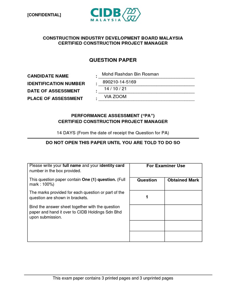 CIDB Malaysia Project Manager Exam | PDF | Risk | Information