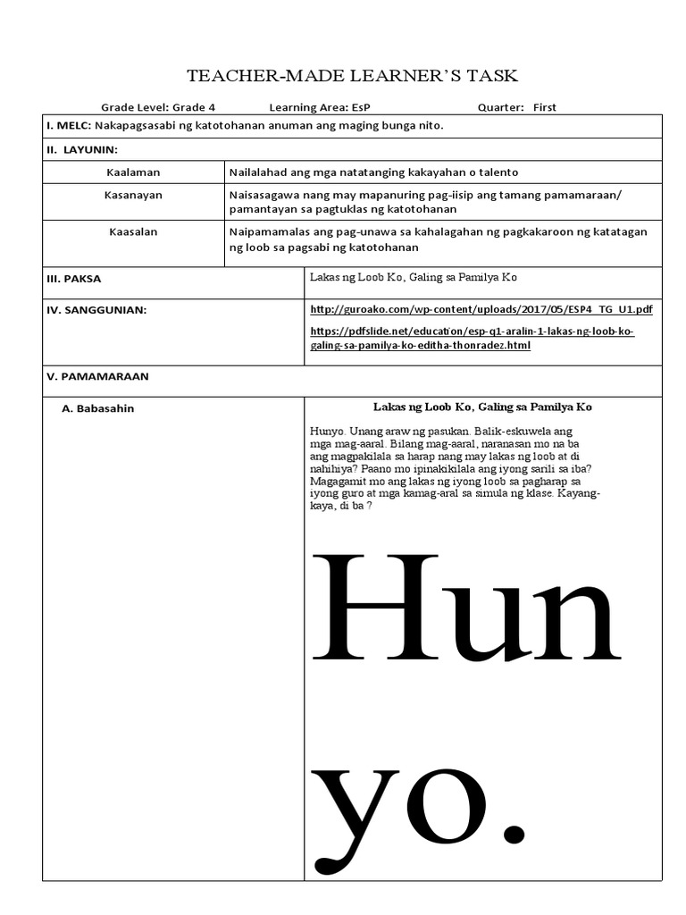 Teacher Made Learner s Task PDF