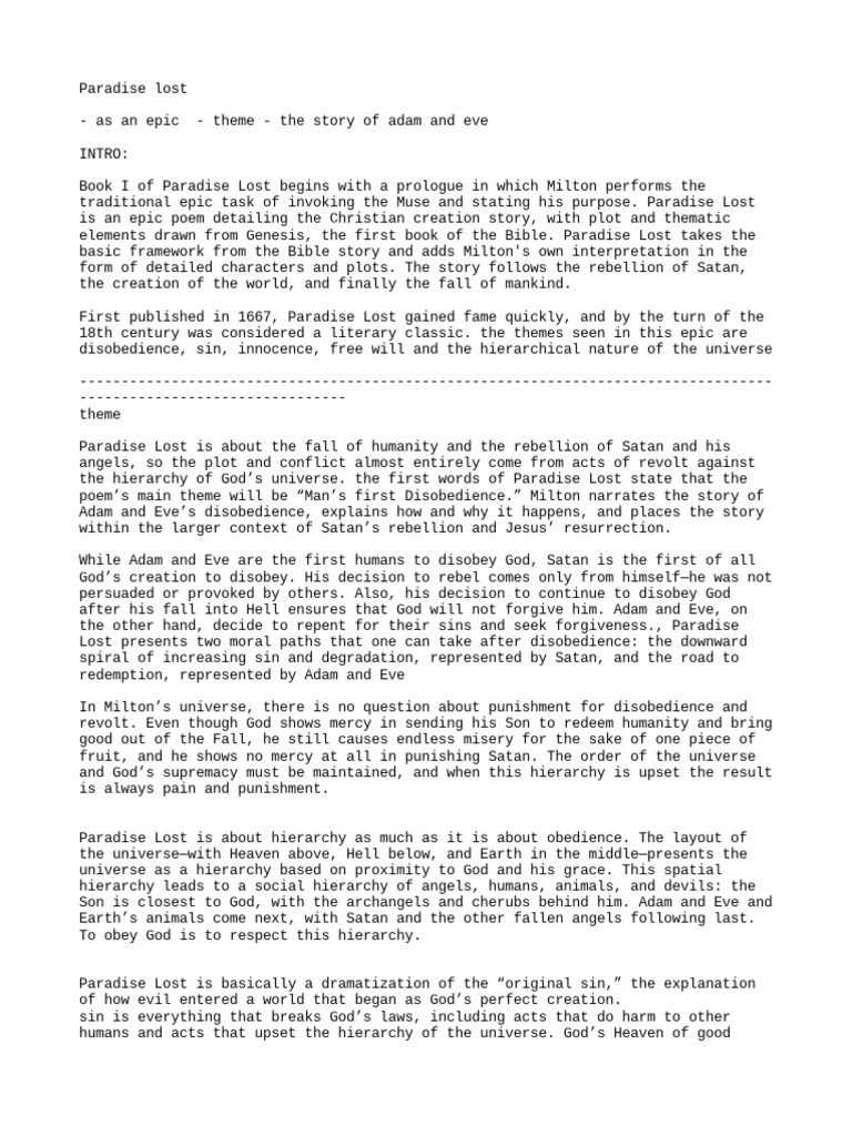 Paradise Lost Poem | PDF | Paradise Lost | Adam And Eve