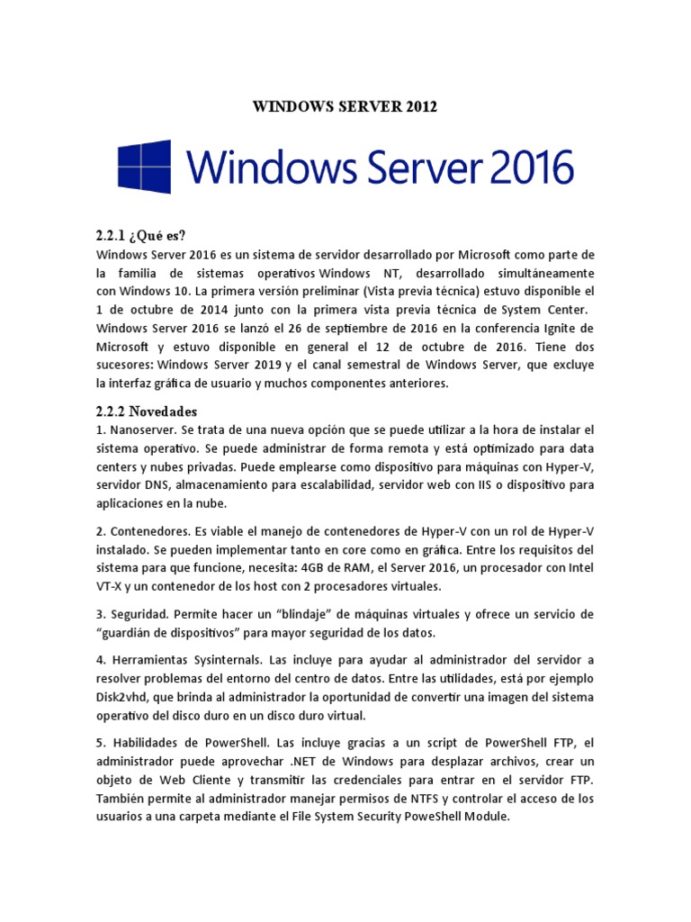 Novedades de Windows Server 2016 | PDF | Microsoft Windows | Windows 10