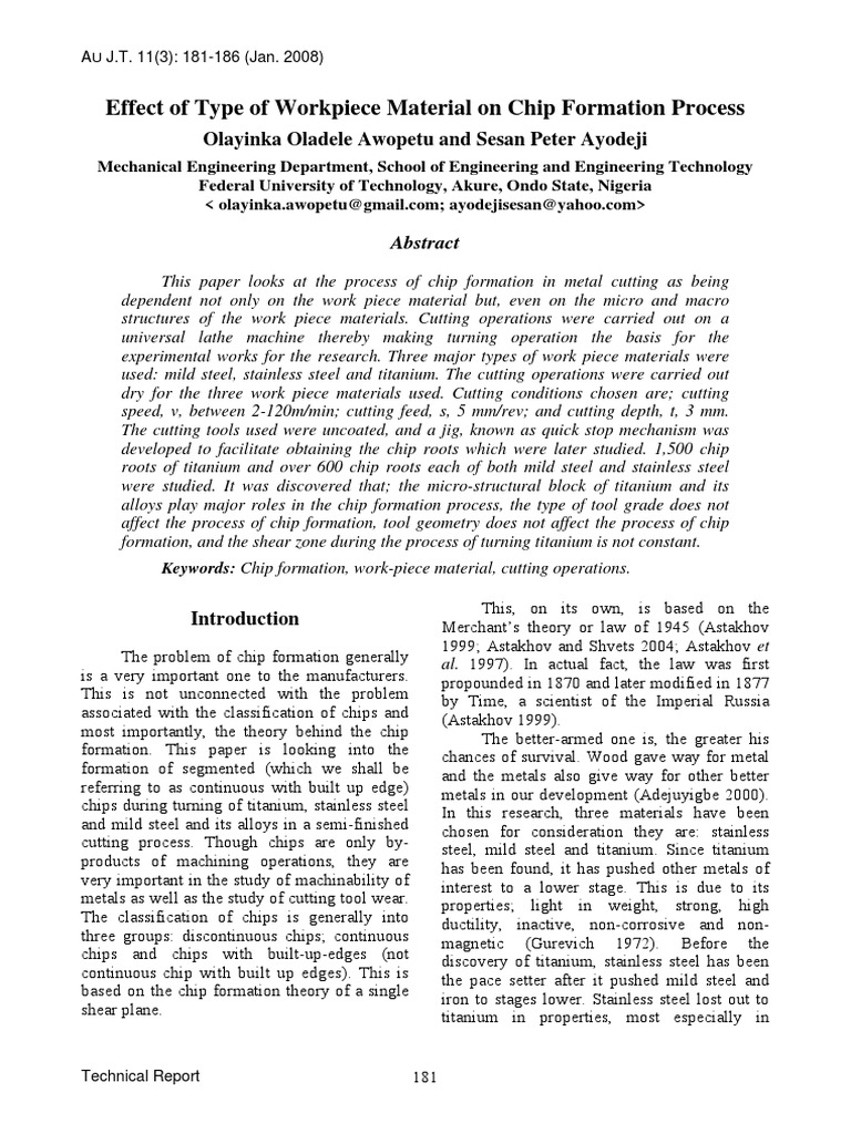 Effect of Type of Workpiece Material On | PDF | Titanium | Steel