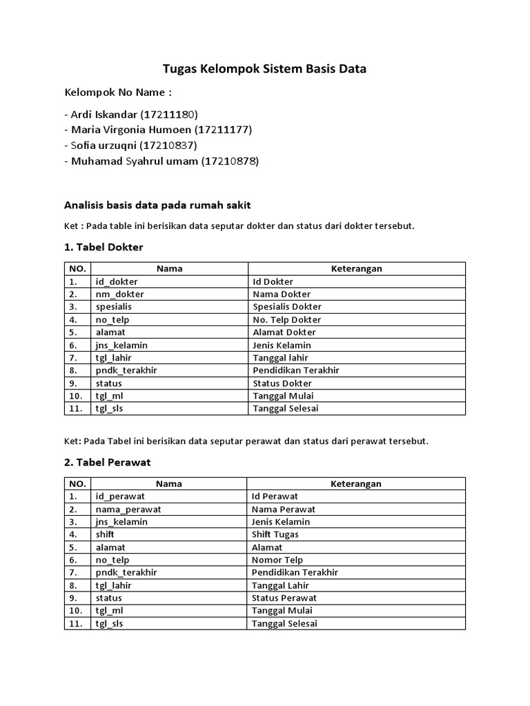 Tugas Analisis Basis Data Sistem Rumah Sakit | PDF