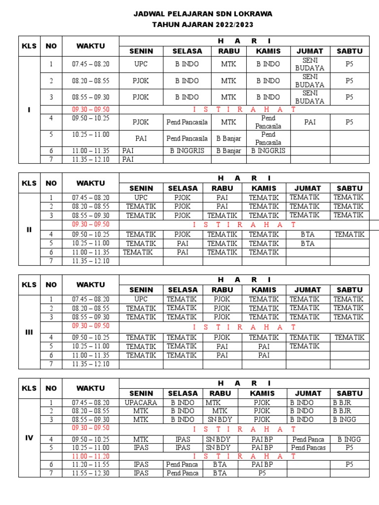 Jadwal Pelajaran | PDF