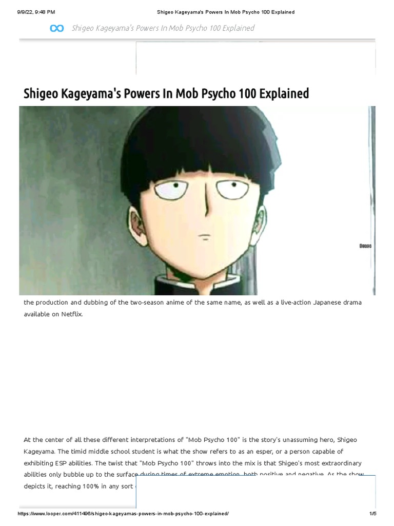 Shigeo Kageyama's Powers in Mob Psycho 100 Explained | PDF