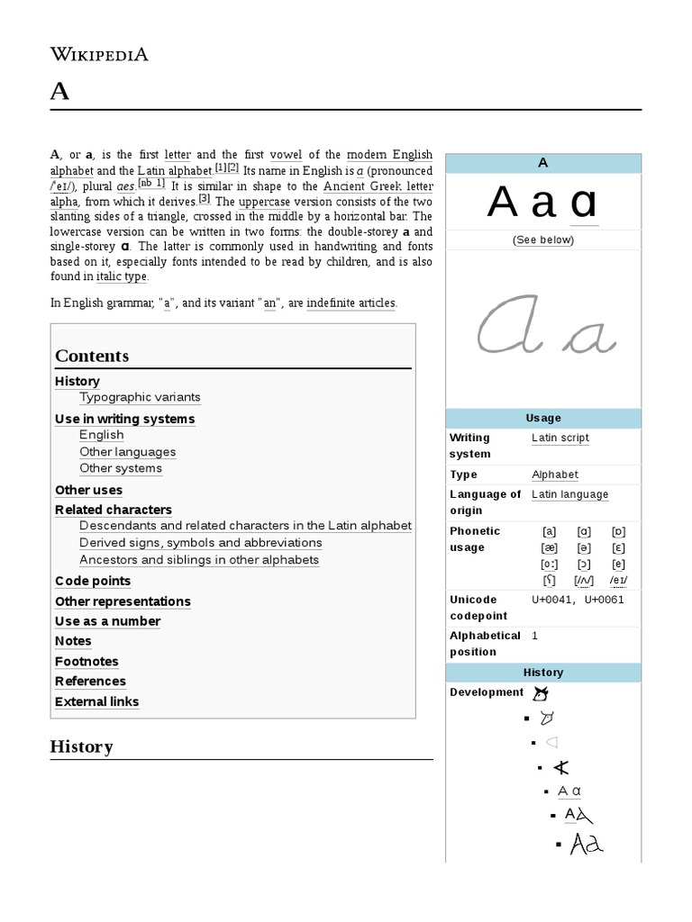 A, or A, Is The First Letter and The First Vowel of The Modern English ...
