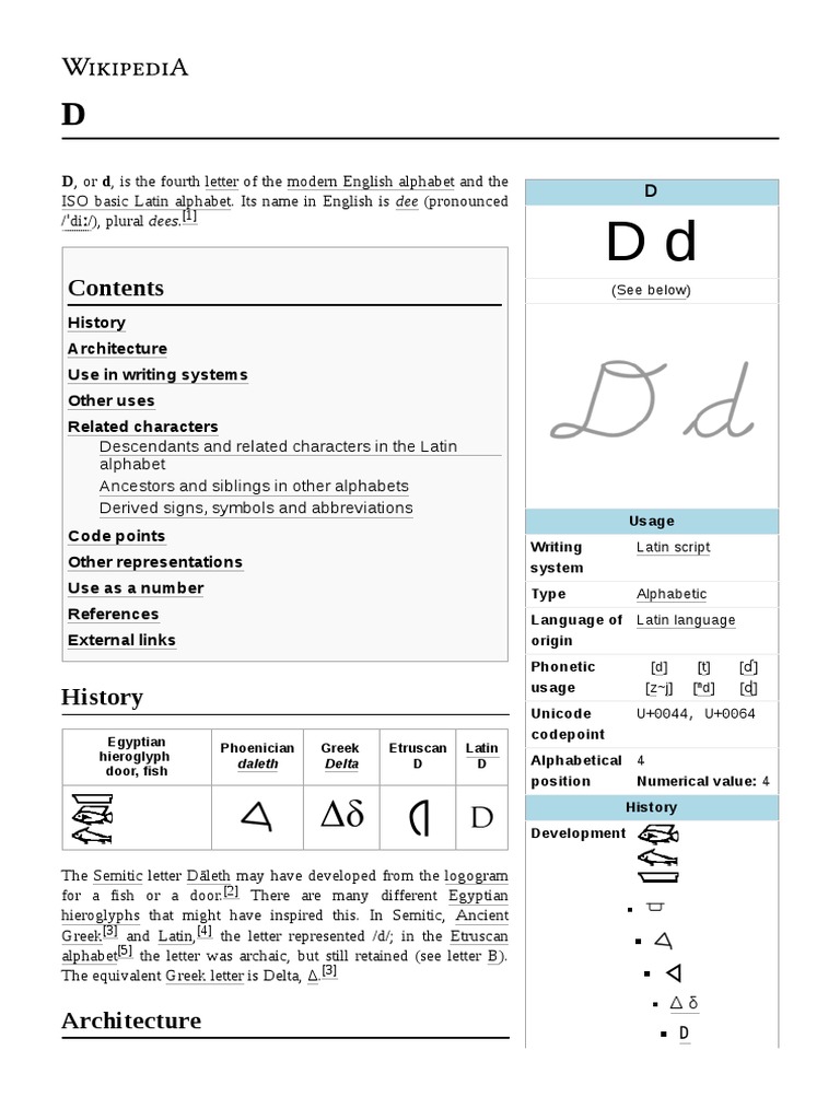 D, or D, Is The Fourth Letter of The Modern English Alphabet and The ...