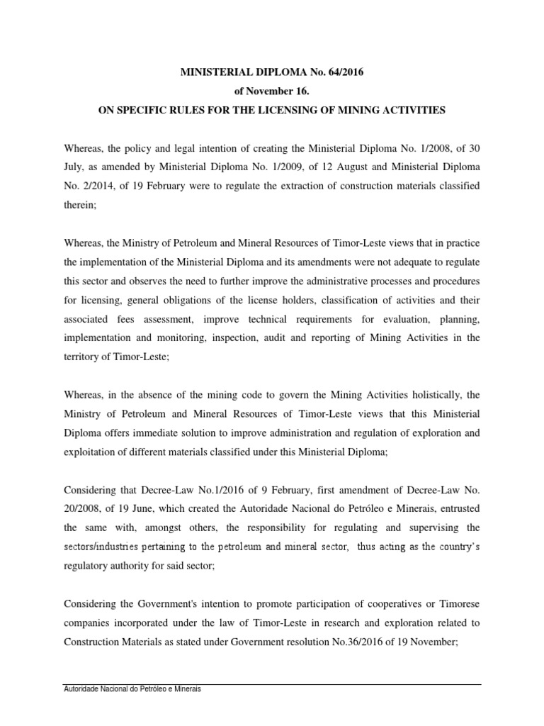 Ministerial Diploma on Mining Licensing | PDF | Mining | Audit