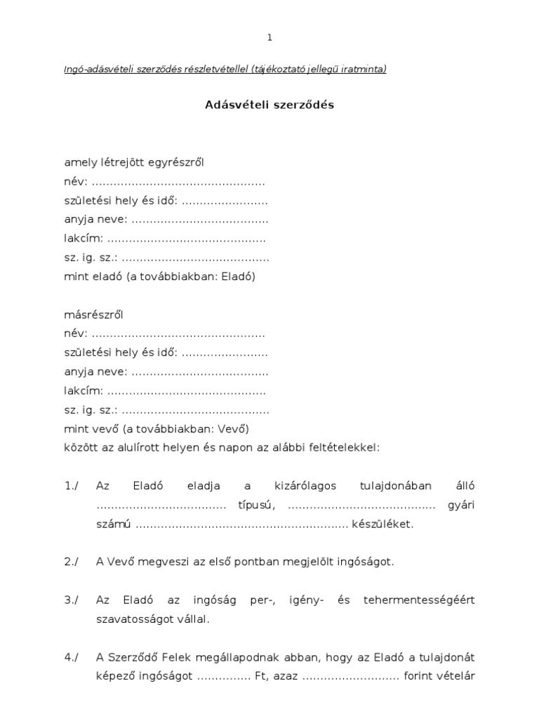Ingó Adásvételi Szerződés - HázVadász Ingatlaniroda | PDF