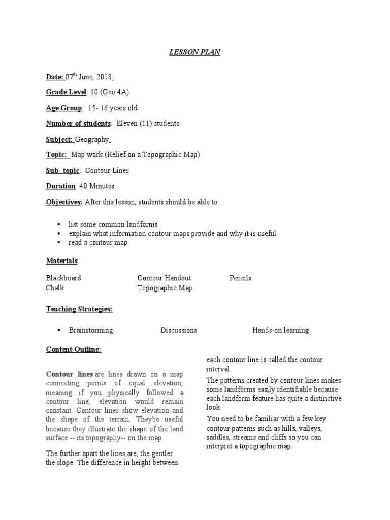 Geo Lesson Plan2 | PDF | Topography | Contour Line