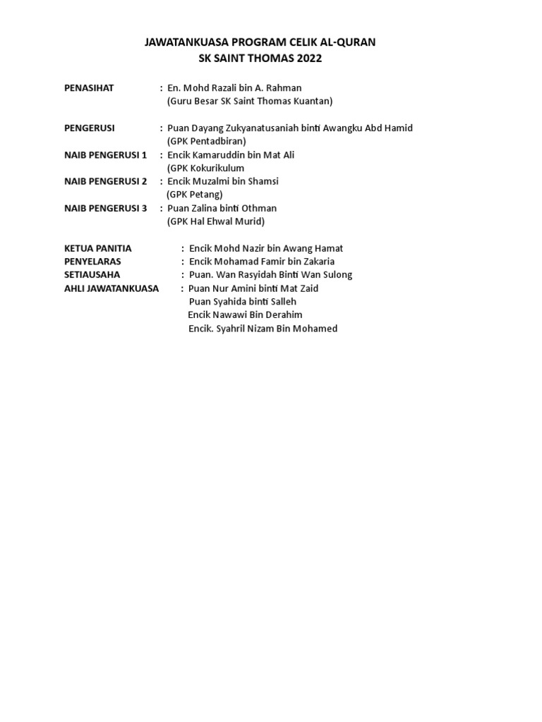 JAWATANKUASA PROGRAM CELIK AL - Copy (Repaired) | PDF