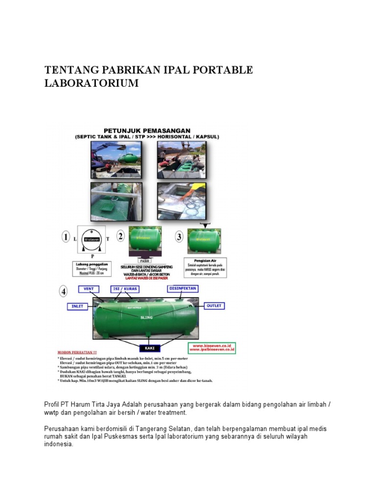 Jual Pabrikan Ipal Portable Laboratorium | PDF