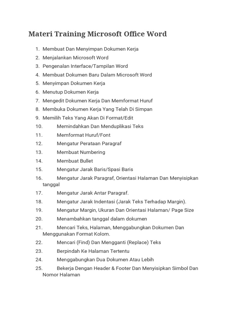 Materi Training Microsoft Office Word | PDF | Karier & Perkembangan