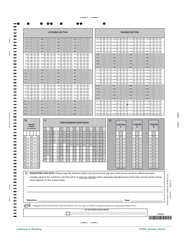 Toeic Answer Sheet | PDF | Tests standardisés
