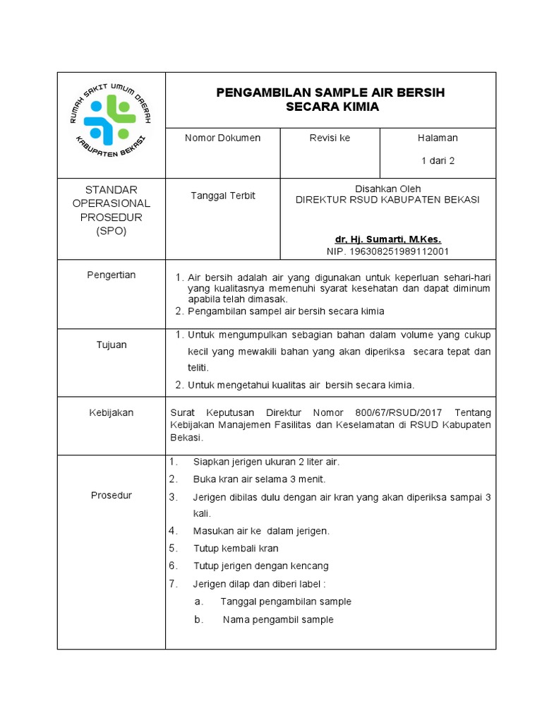 SOP Pengambilan Sample Air Bersih Secara Kimia | PDF