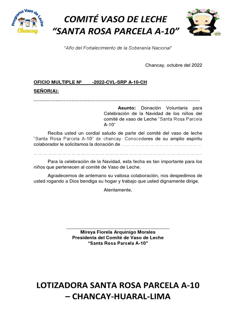 Oficio Vaso de Leche | PDF