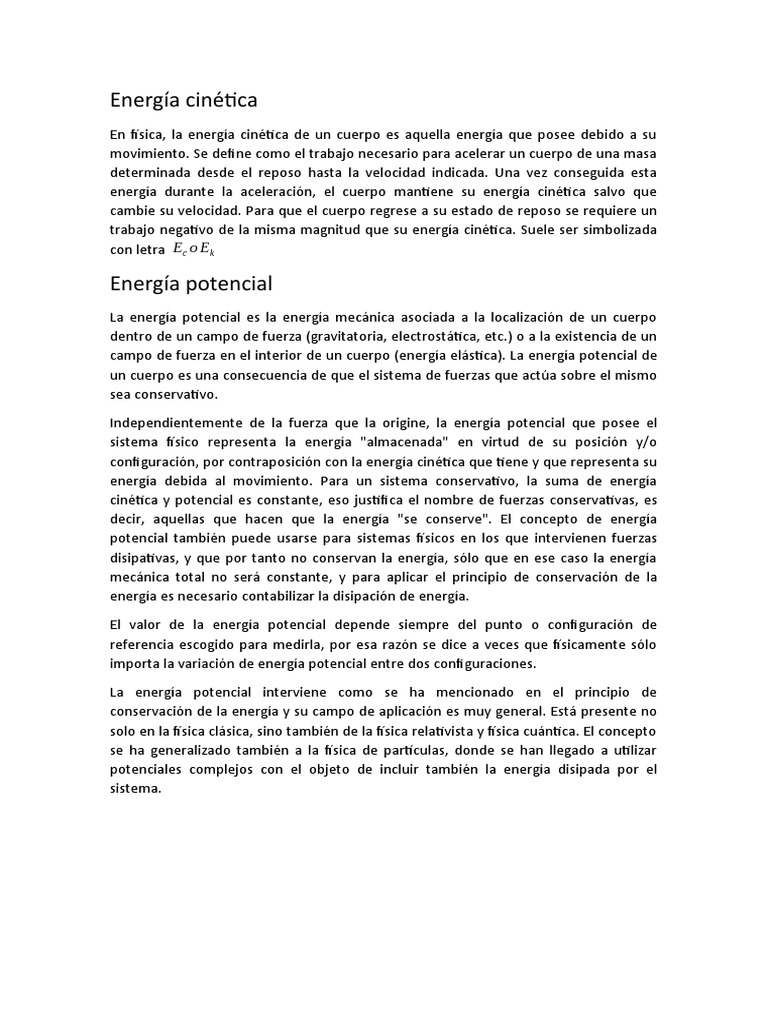 Energía Cinética y Potencial en Física | PDF