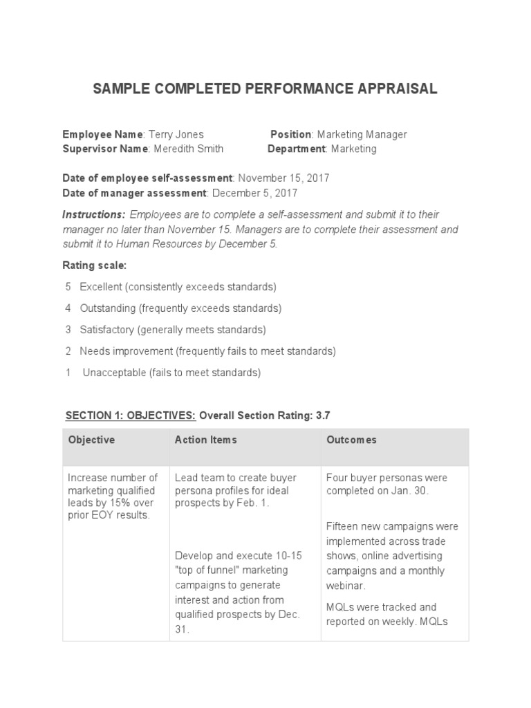 Sample Completed Performance Appraisal | PDF | Social Media | Popular ...