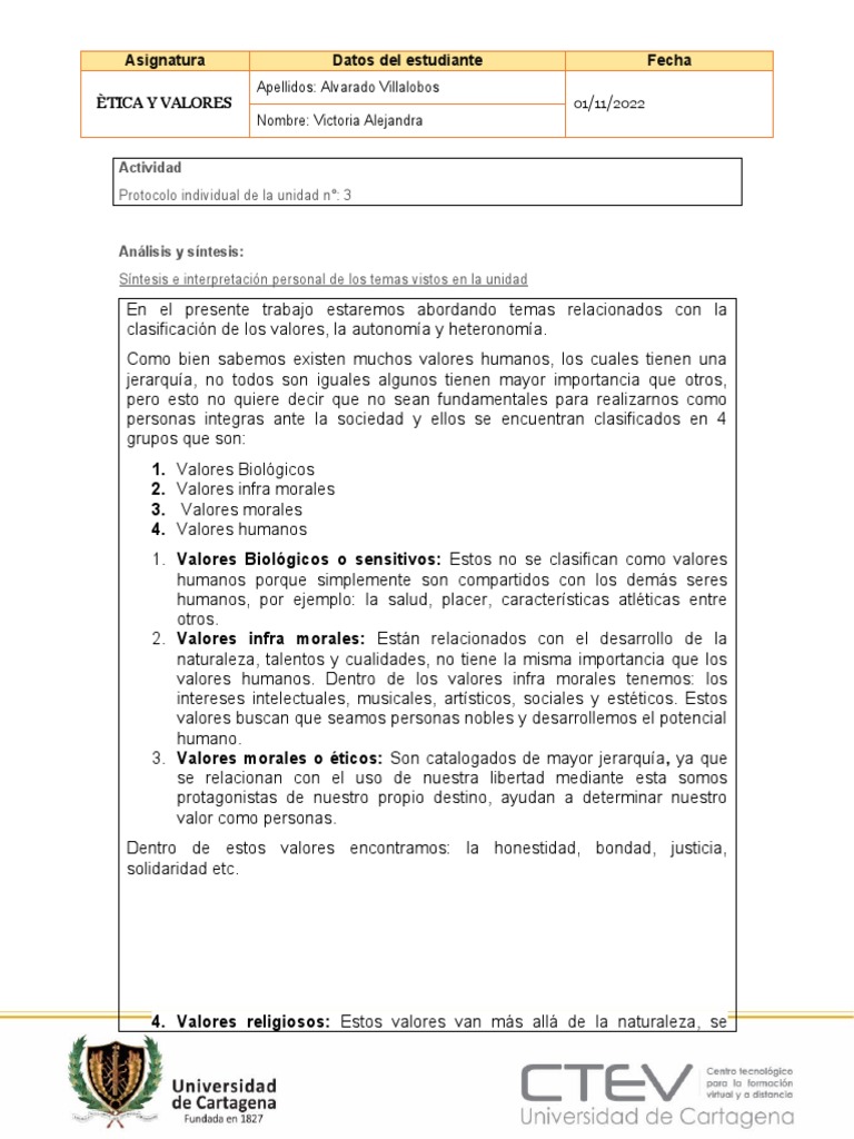 Protocolo Individual Etica y Valores Unidad 2 | Descargar gratis PDF | Moralidad | Democracia