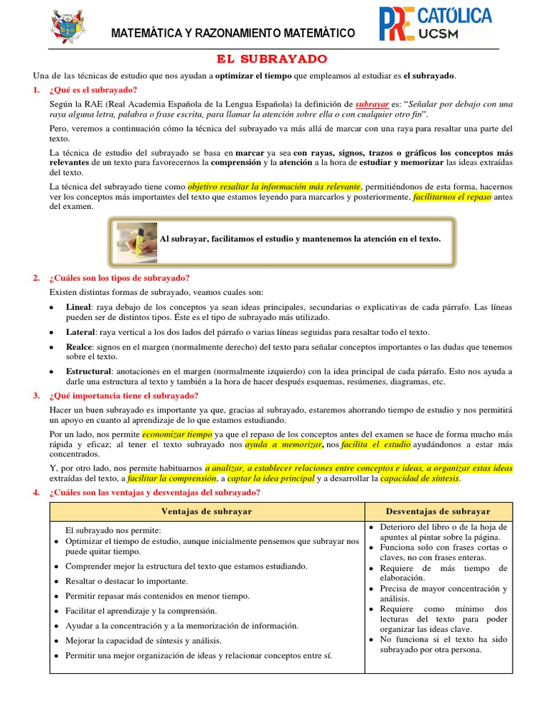 Actividad Semanal 01 El Subrayado | PDF | Información | Aprendizaje