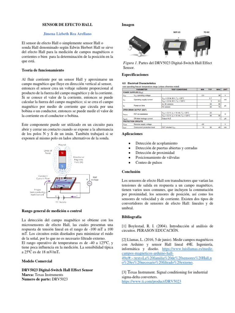 Sensor Efecto Hall | PDF | Corriente eléctrica | Campo magnético
