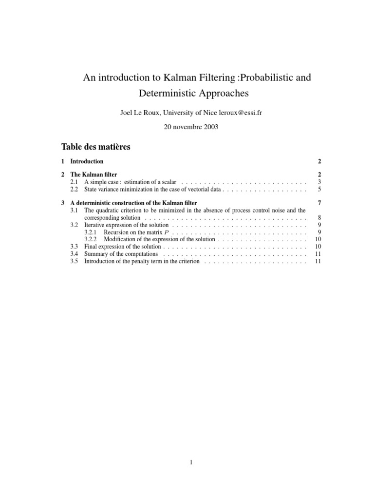 An Introduction To Kalman Filtering:Probabilistic And: Deterministic ...