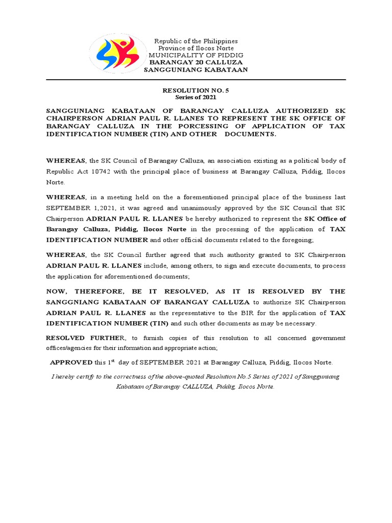 Resolution BIR | PDF | Youth | Philippines