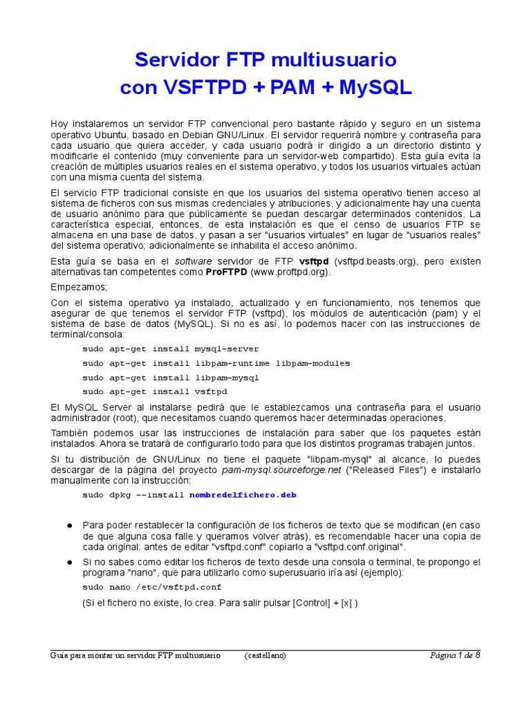 Servidor FTP Multiusuario Con VSFTPD PAM | PDF | Protocolo de transferencia de archivos ...