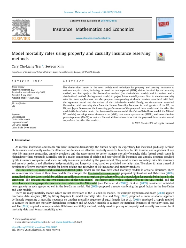 Model Mortality Rates Using Property And Casualty Insurance Reserving