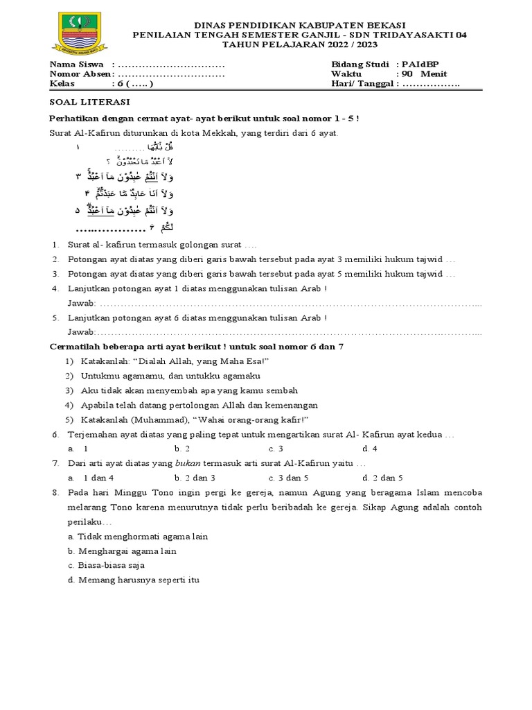 New Soal Pts Ganjil Pai Kls 5 & 6 Berbasis Literasi-1 | PDF