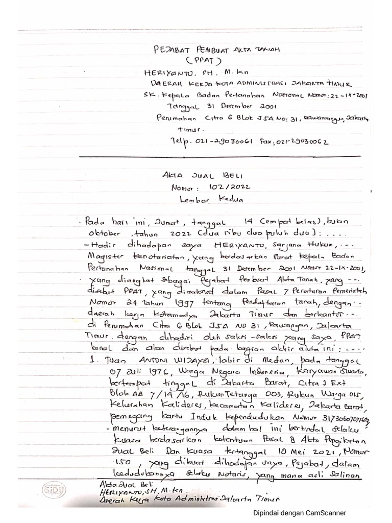 Tugas Akta Tanah - AJB DENGAN DASAR PPJB - HERYANTO - 2022010461024 | PDF